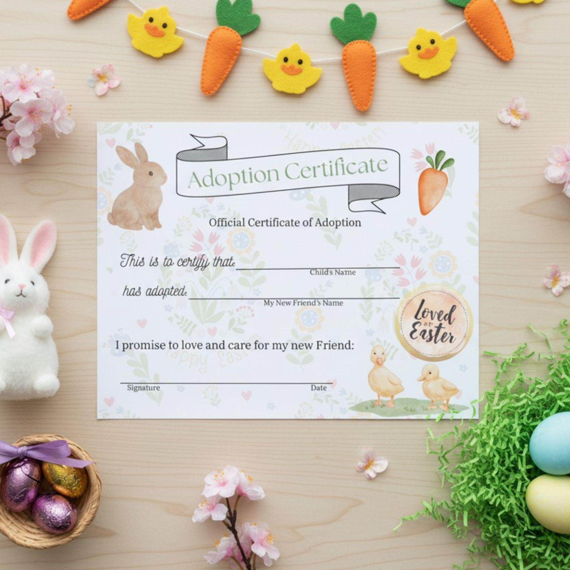 Easter Bunny Adoption Certificate Printable | Stuffed Animal Birth ...