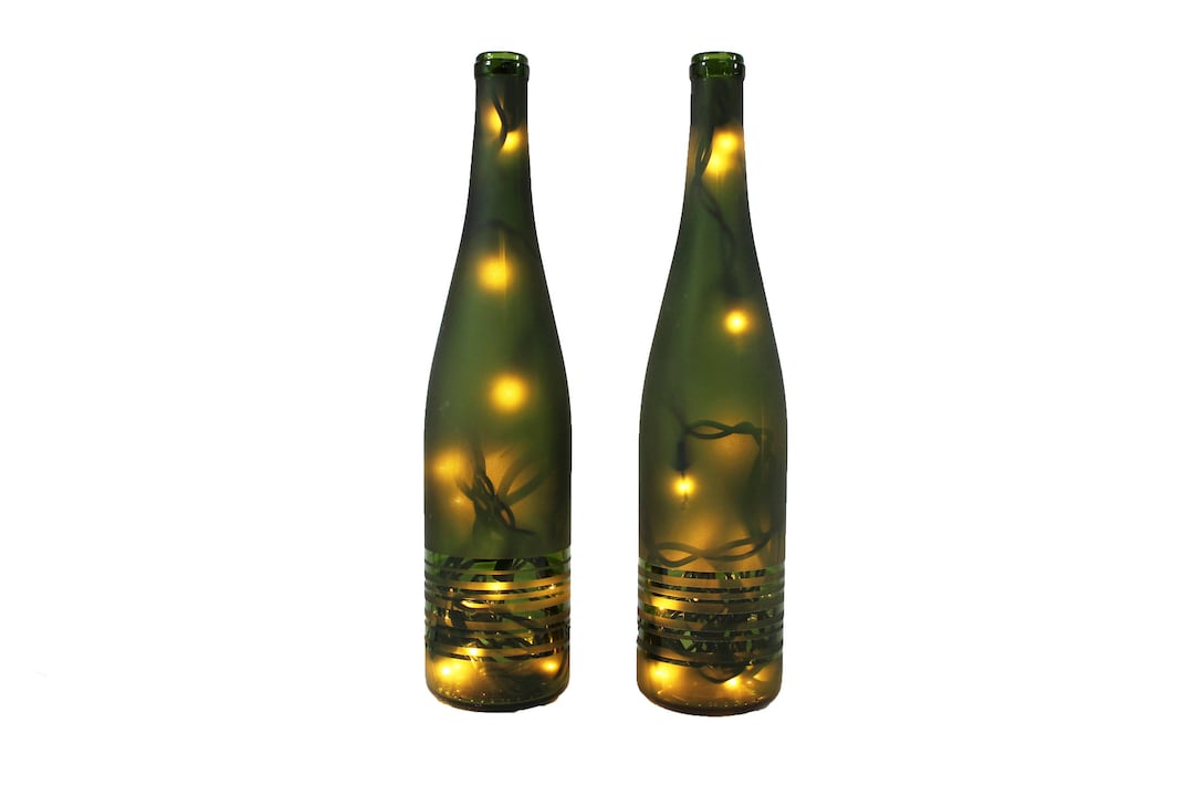 Striped Wine Bottle Light Set of 2 - Etsy