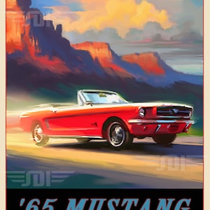 Classic Mustang 1965 Vintage Vehicle Car Art Travel Poster Print - Etsy