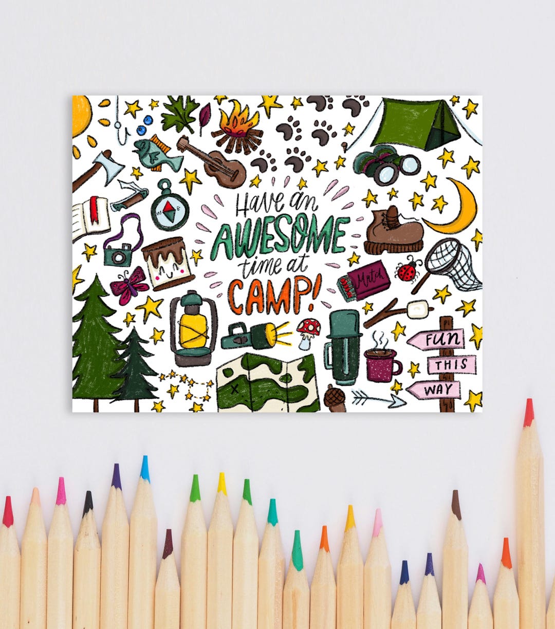 Awesome Time at Camp Doodles Card, Envelope, & Optional Handwritten ...