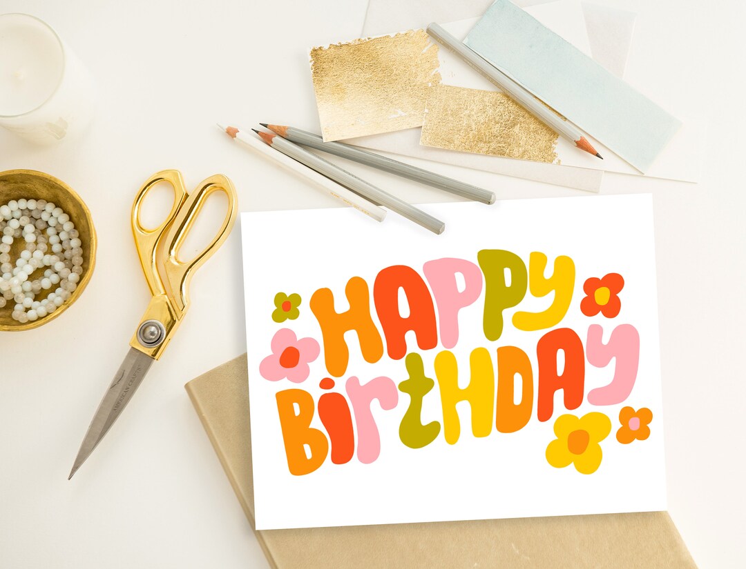 Flower Power Birthday Card, Envelope, & Optional Handwritten Card ...