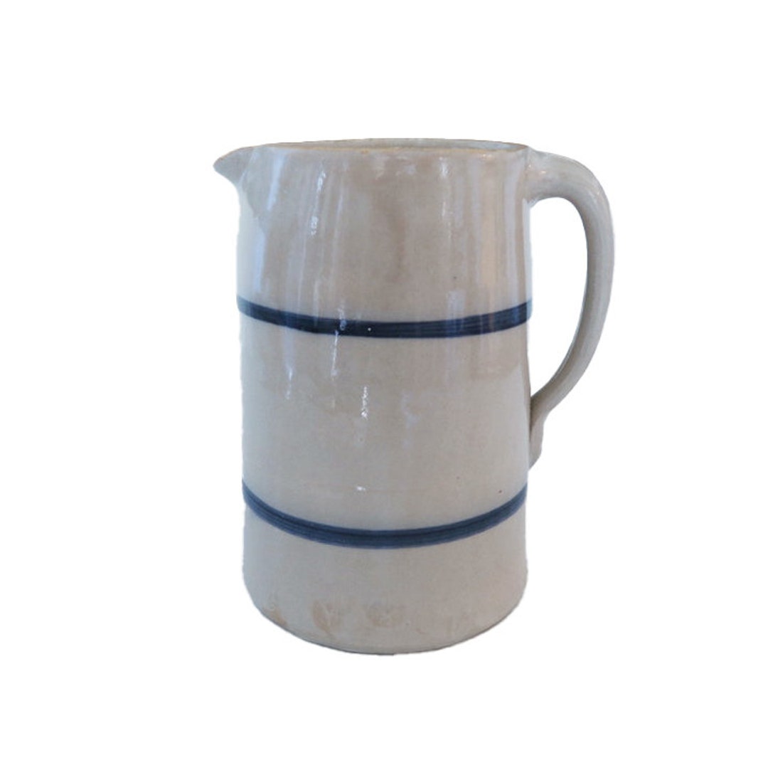 Vintage Blue Striped Pottery Stoneware Crock Pitcher - Etsy