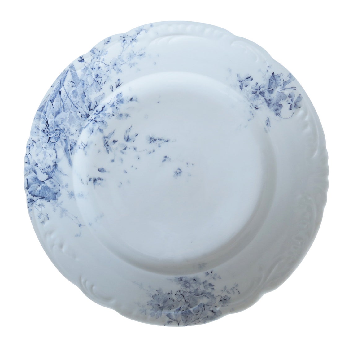 Vintage Blue Floral White Ironstone Wavy Edge Plate Platter | Etsy