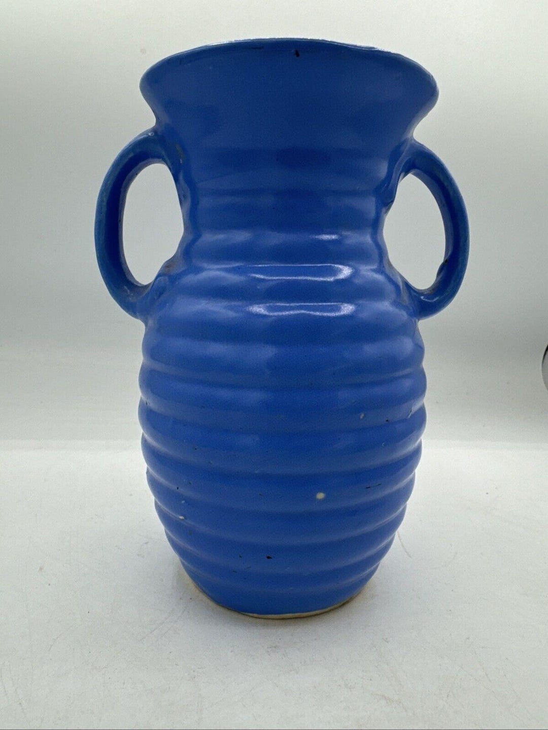 Mccoy Ring Beehive Vase 1940s Blue Double Handled Signed Vintage 6 ...