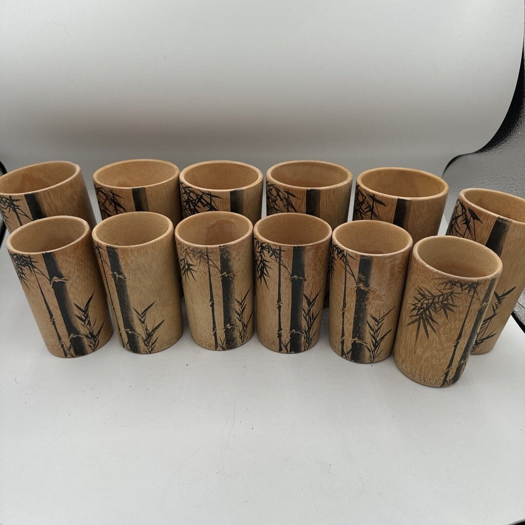 Vtg Tiki Bamboo Cups Made in Japan Set of 12 Handmade Tall and Short 5 ...