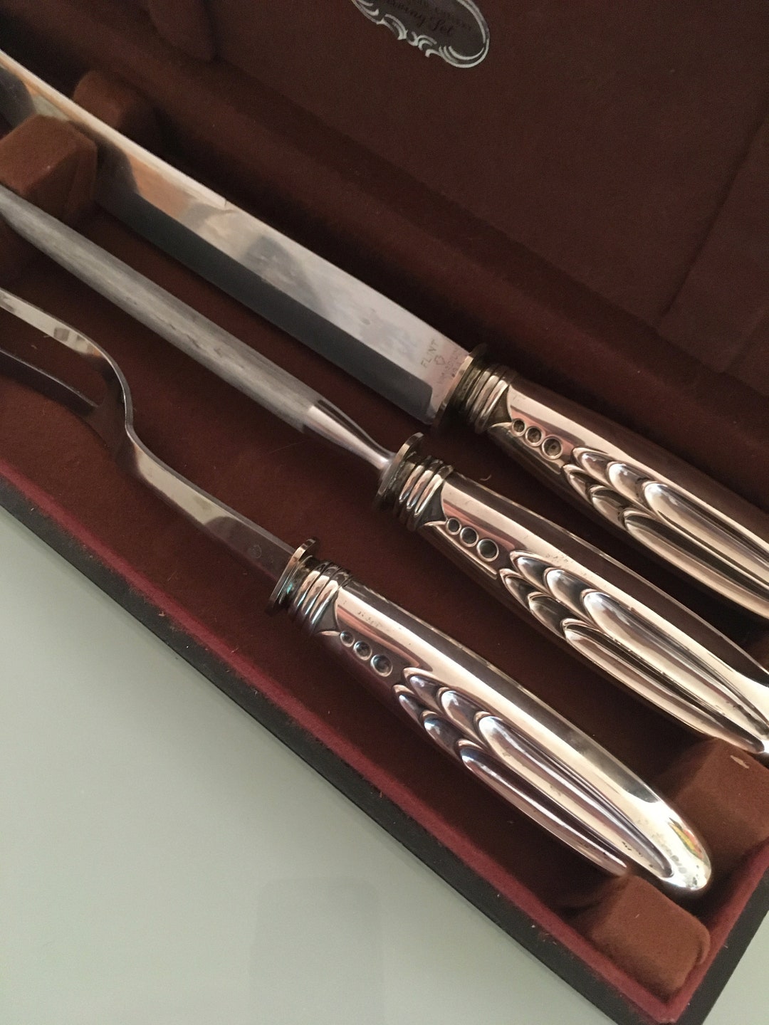 Mid Century Sterling Silver Carving Set, Flint Hollow Ground Cutlery ...