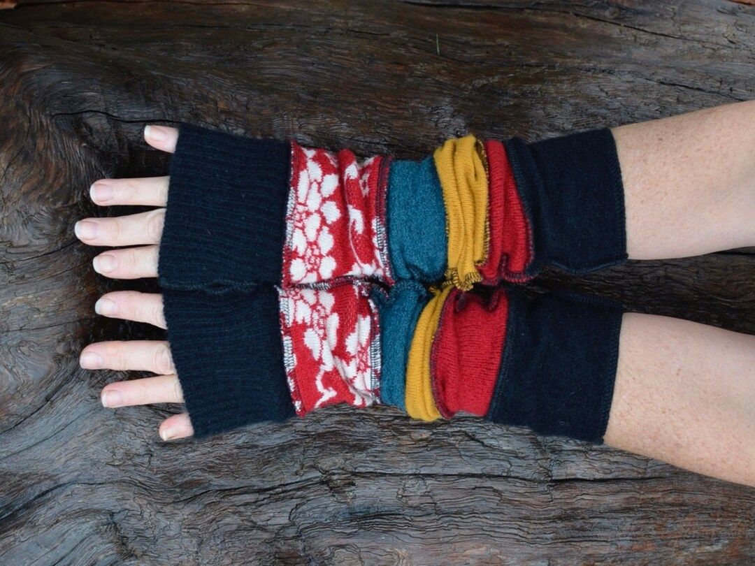 Beautiful Wristwarmers Made From Repurposed Sweaters, Black, Red, Teal ...