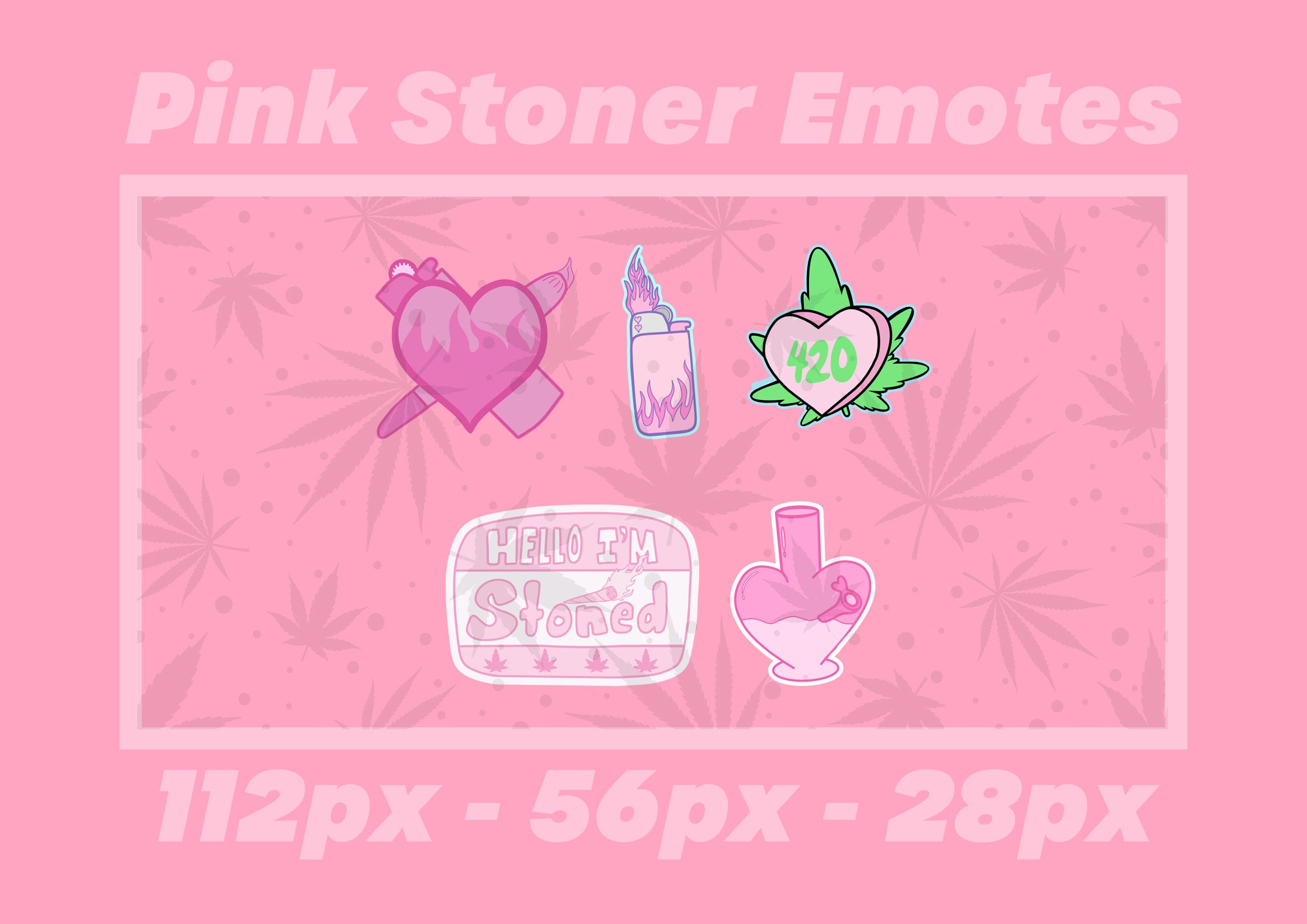 Pink Stoner Twitch Discord Emotes 420 Cute Stoned Lighter Stream ...