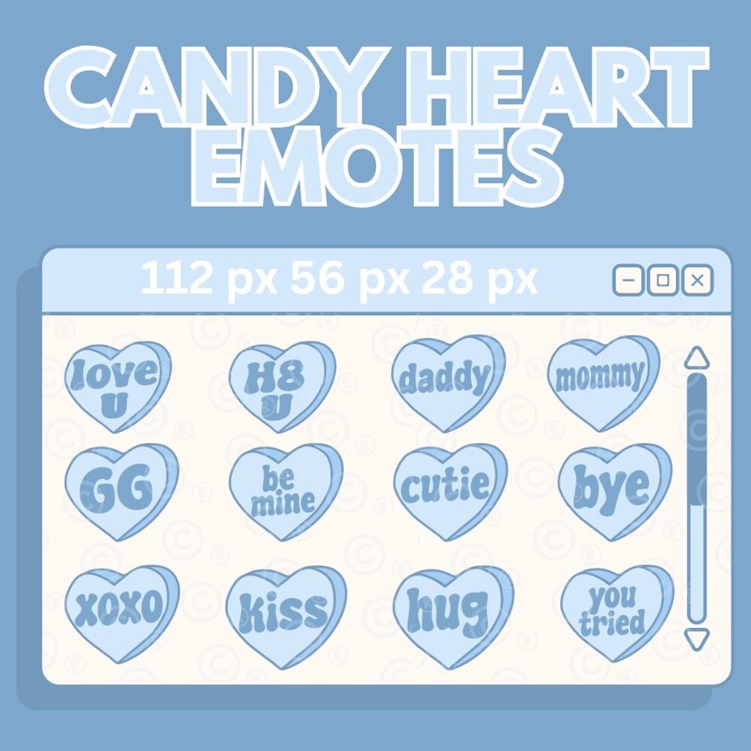Blue Candy Hearts Valentines Twitch Discord Emotes Cute // Instant ...