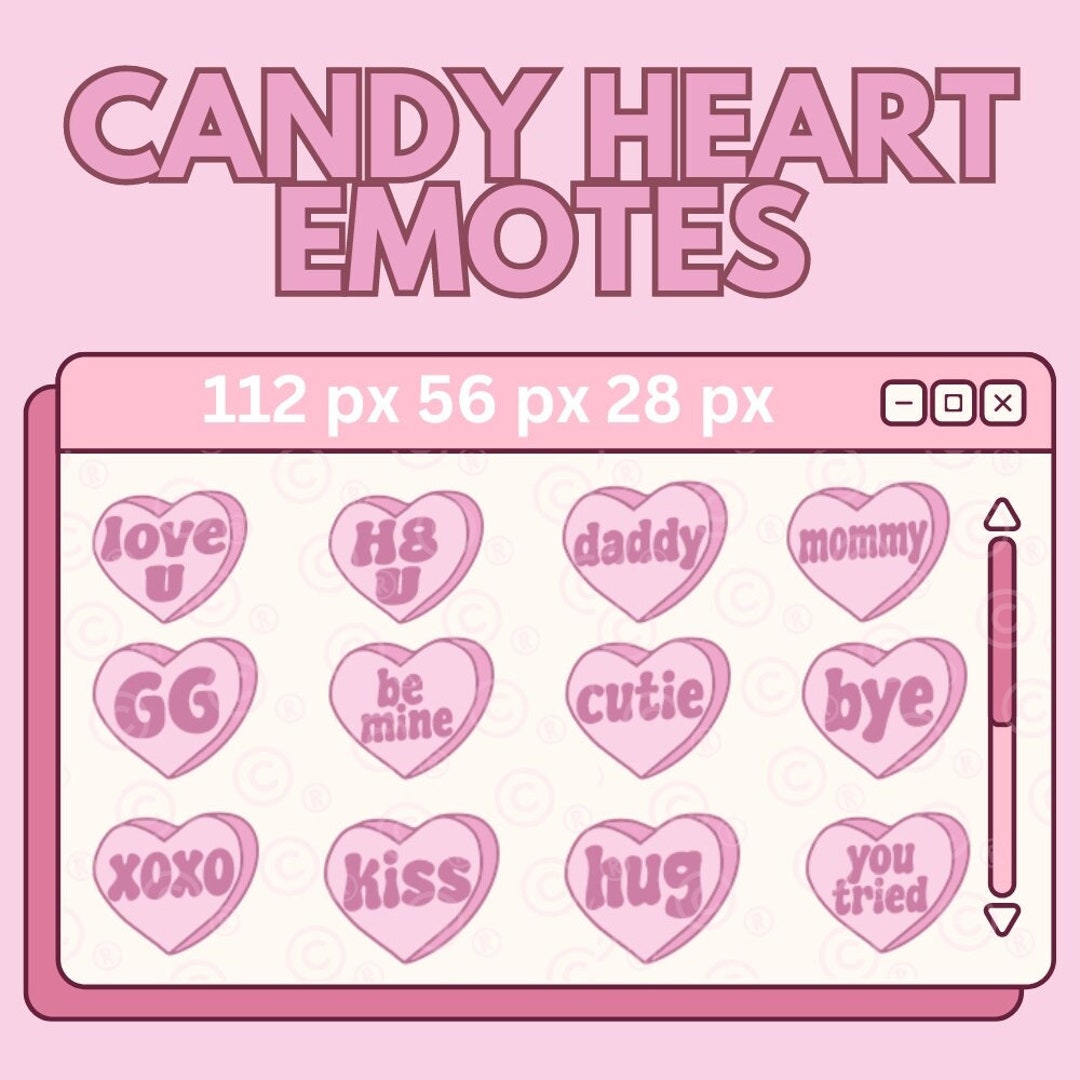 Pink Candy Hearts Valentines Twitch Discord Emotes Cute // Instant ...