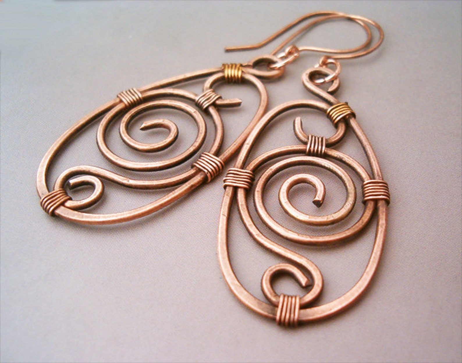 Wire Wrapped Earrings Old Looking Copper Handmade Copper Etsy