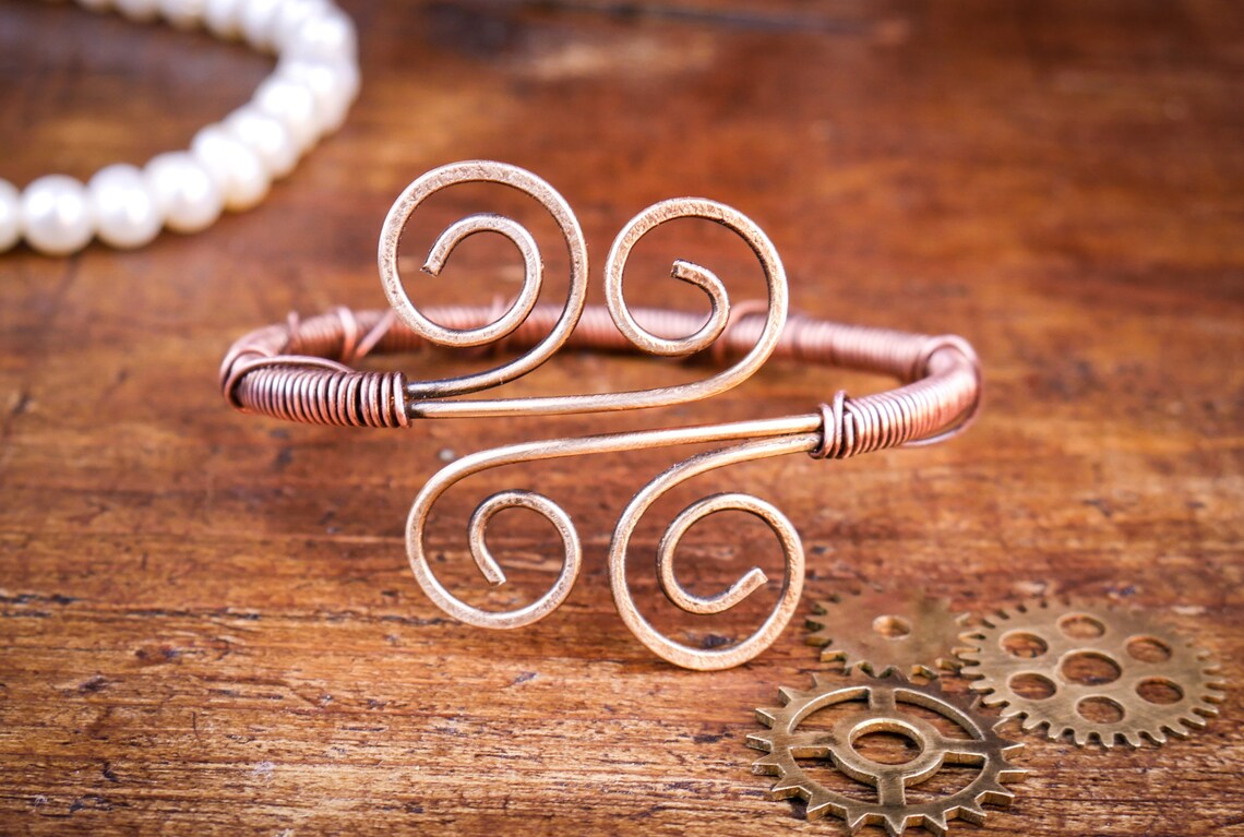 Bracelet Wire Wrapped Hammered Copper Jewelry Wire Wrapped - Etsy