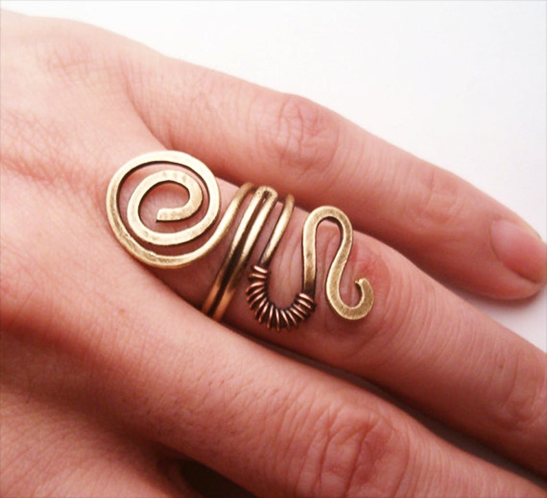 Wire Wrapped Brass and Copper Adjustable Ring Wire Wrapped - Etsy