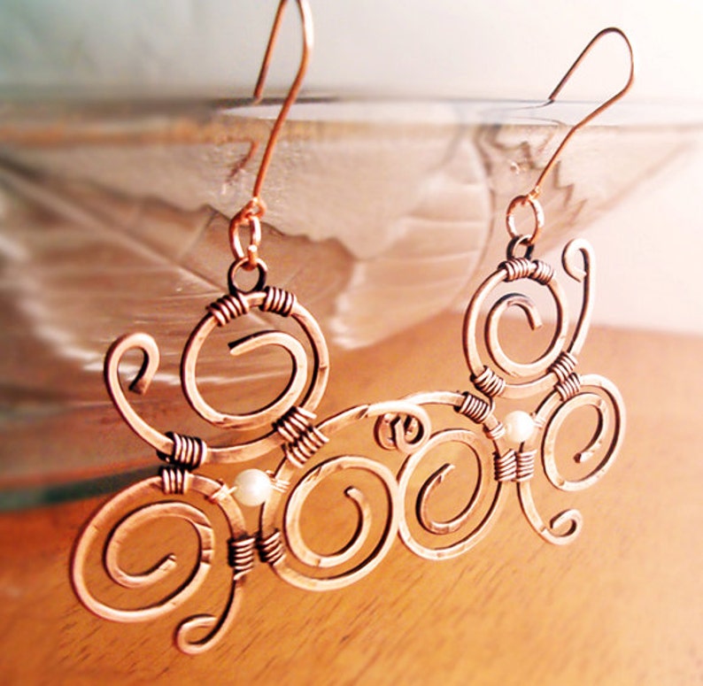 Wire Wrapped Earrings Hammered Copper Handmade Copper Etsy
