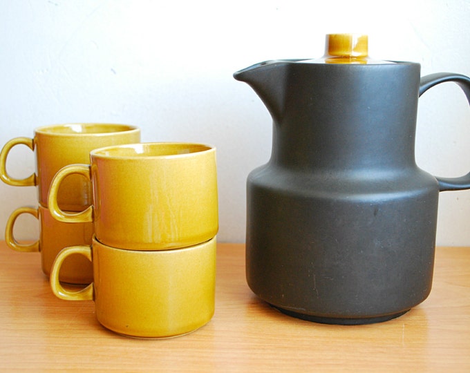 Vintage Melitta Germany Matte Black Coffee Pot With Four Yellow Mugs - Etsy