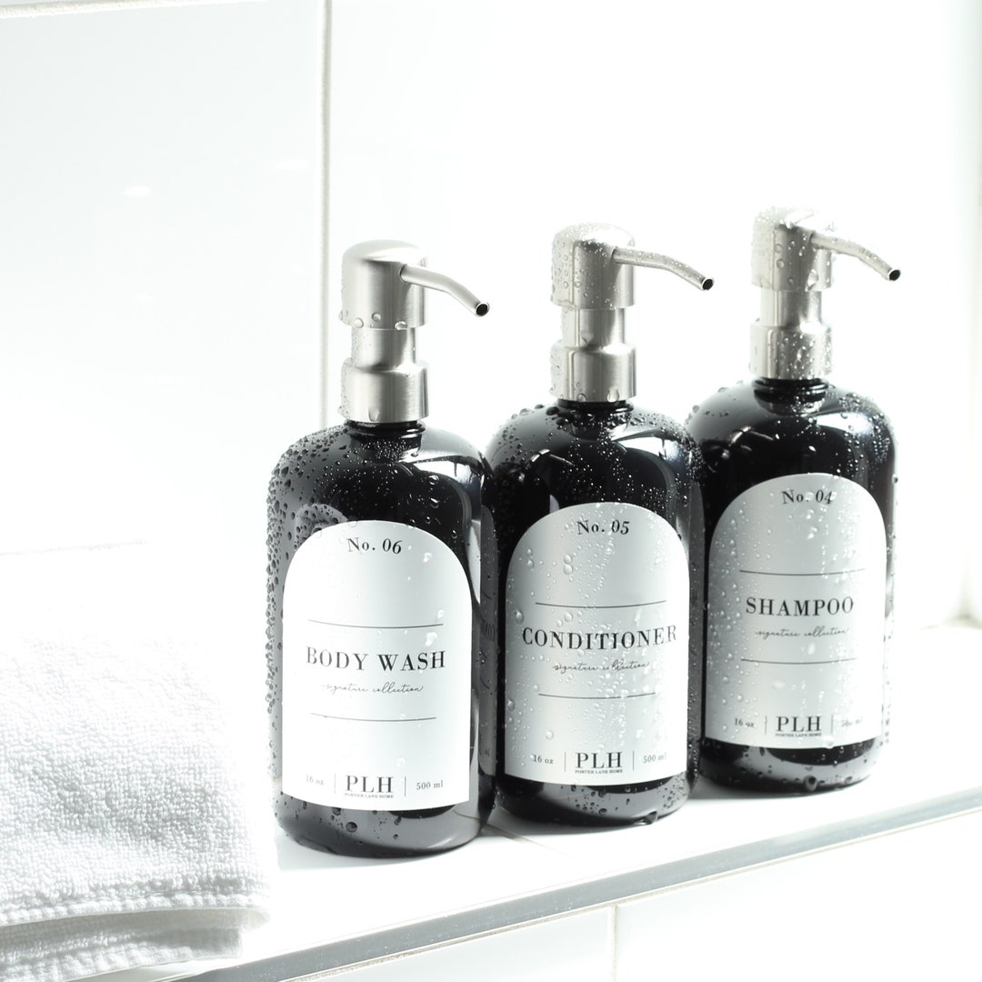 Black Plastic Soap Bottle | Shampoo Dispenser | Refillable Shower ...