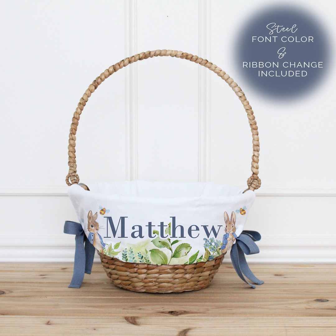 Personalized Boy Easter Basket Liner With Blue Ribbon and Font ...