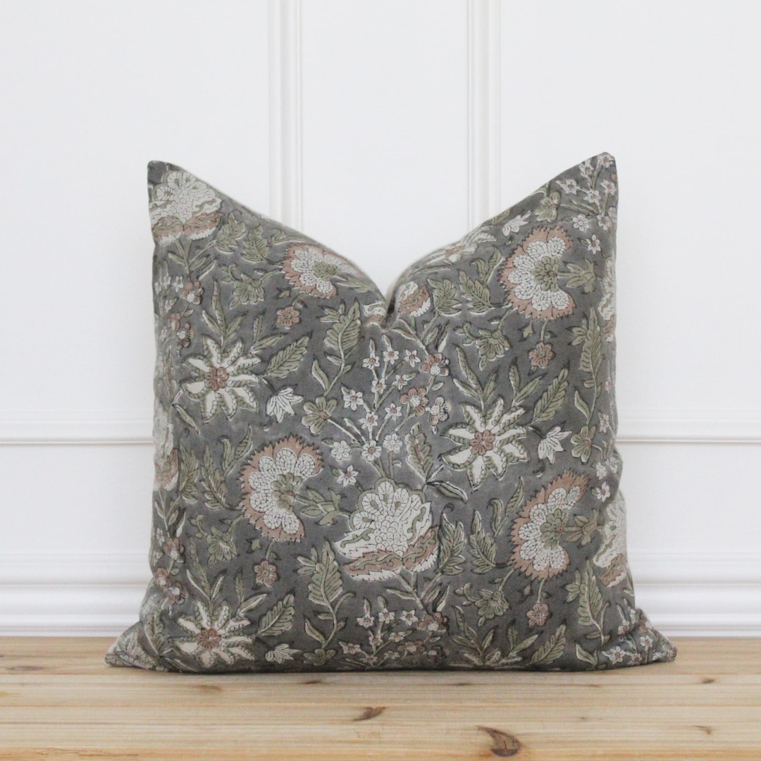 Floral Hand Block Printed Pillow Cover | Indian Block Print Pillow ...