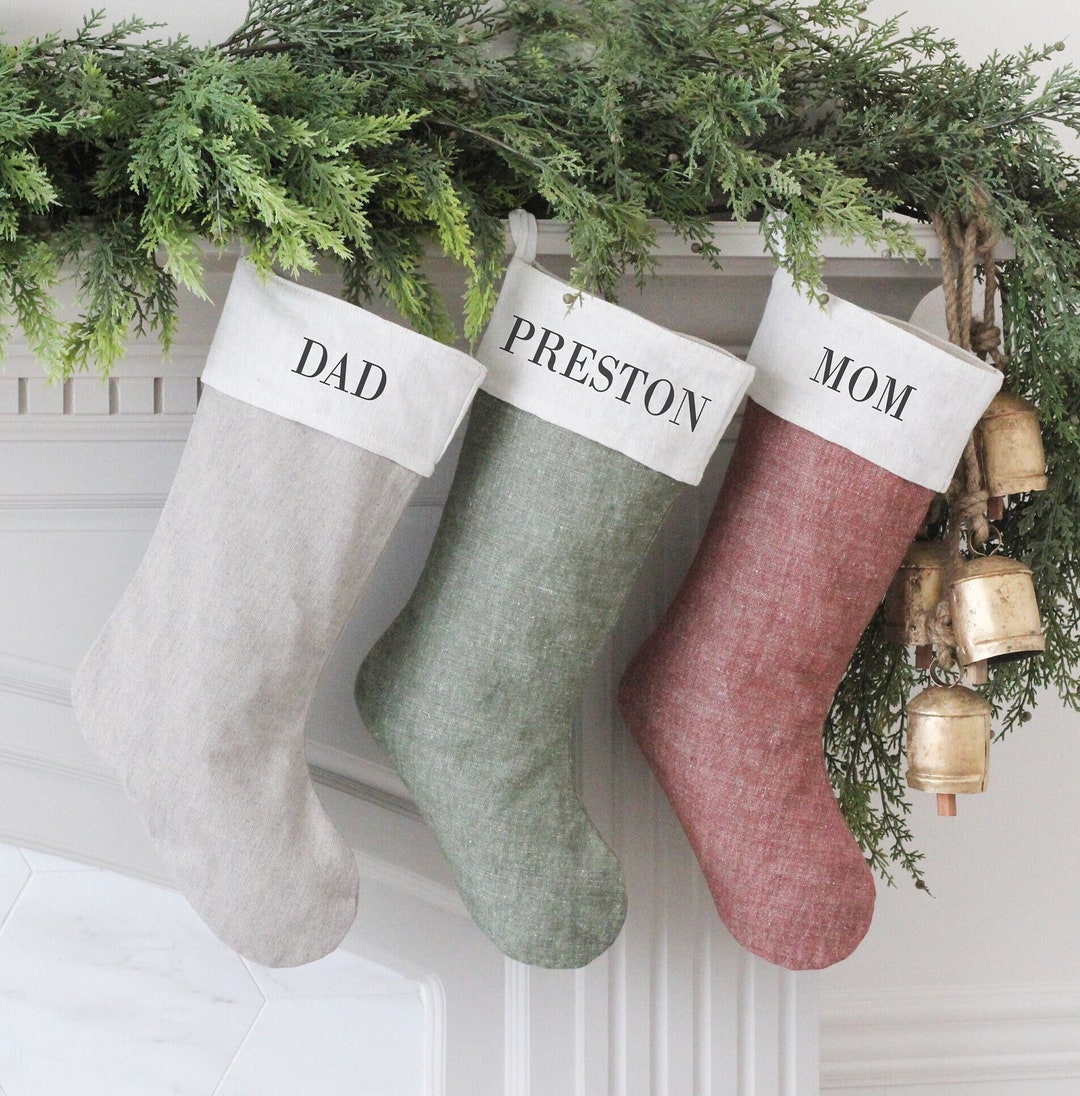 Personalized Linen Christmas Stocking | Neutral Christmas Stocking ...