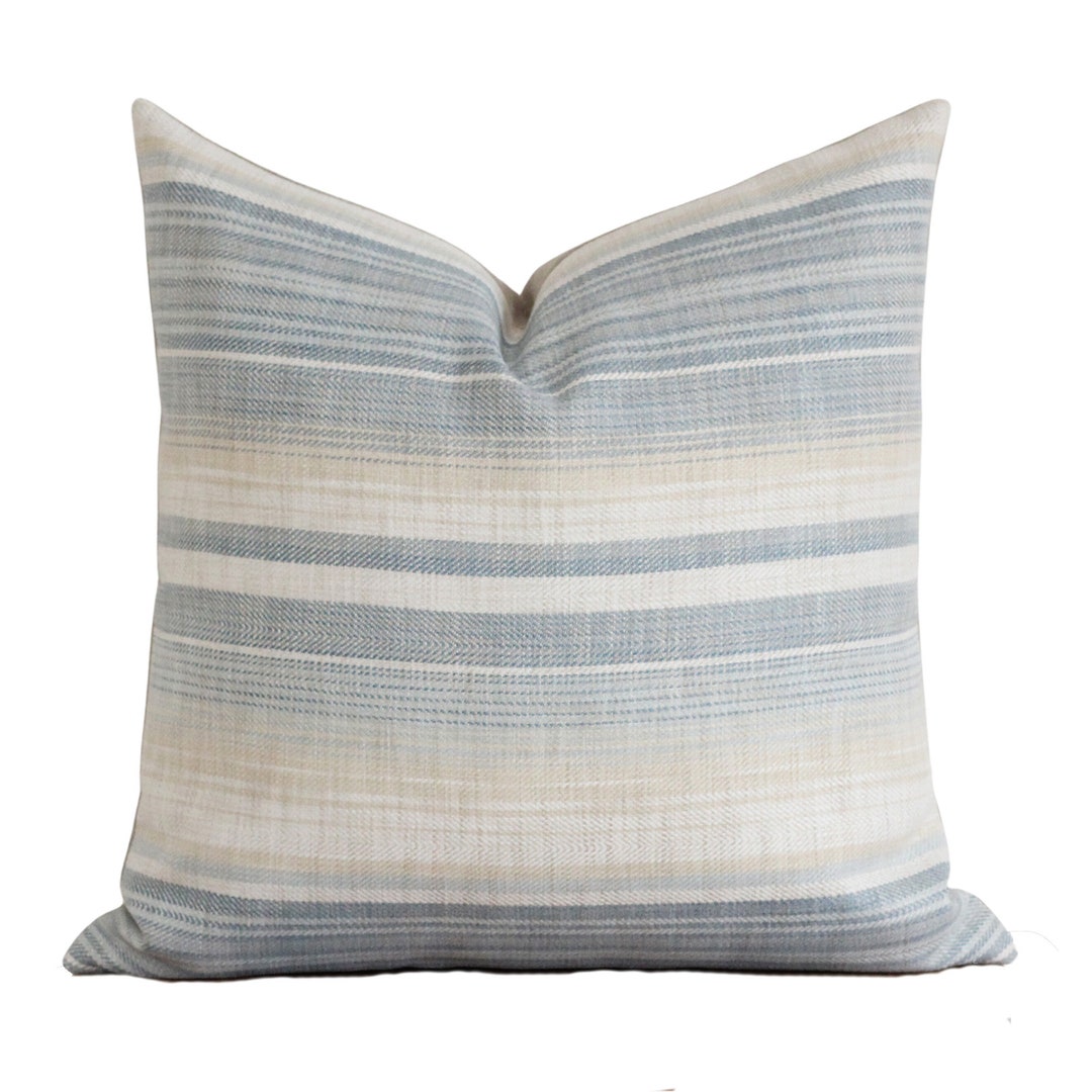 Neutral Stripe Pillow Cover | Blue and Tan Stripe Pillow Cover | 20 X ...