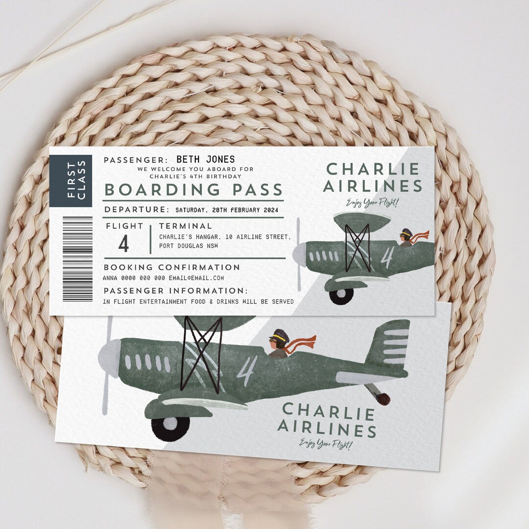 Plane Invitation Airline Invite Airline Ticket Printable - Etsy