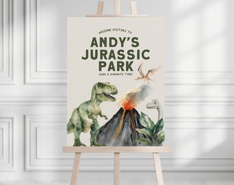 Dinosaur Welcome Sign, Dinosaur Birthday Welcome Sign, Jurassic, Trex ...