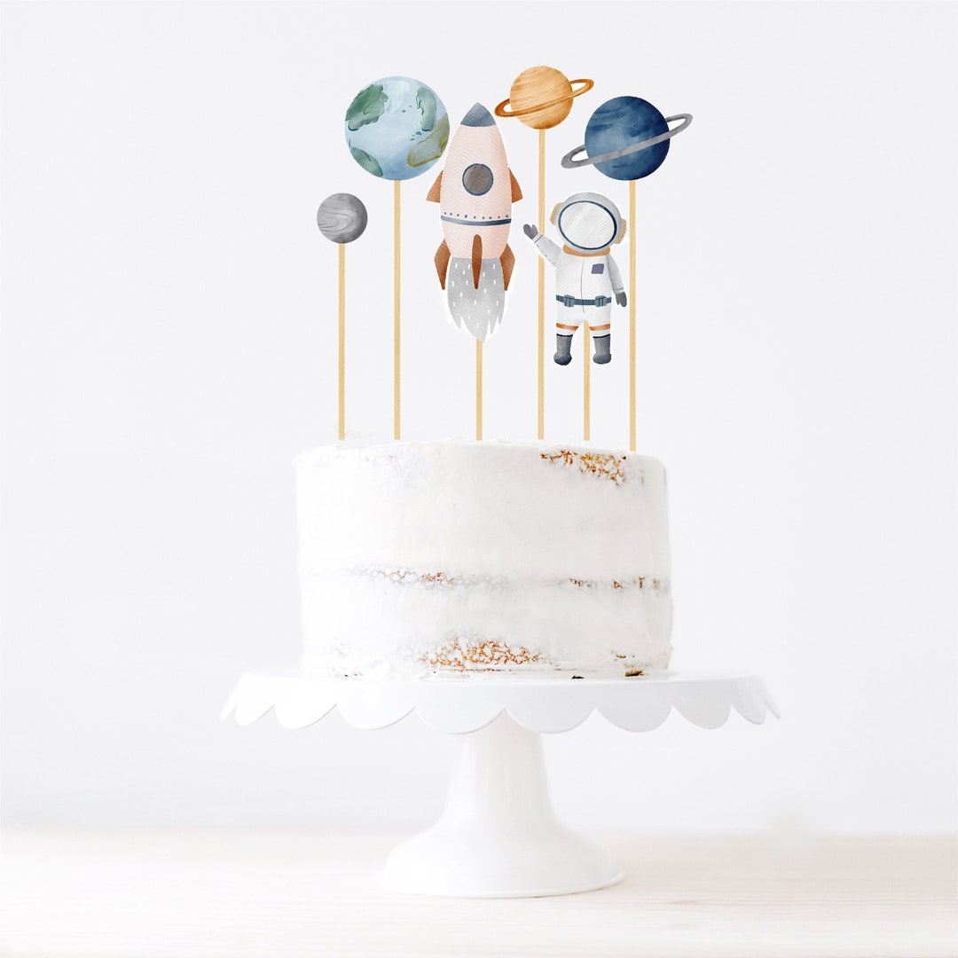 Astronaut Cake Toppers Rocket Centrepieces Watercolor Planets Space ...