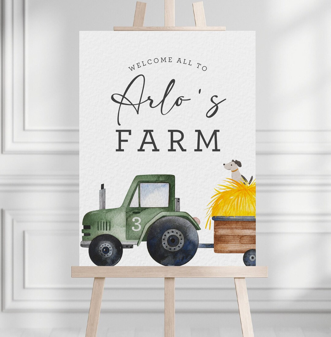 Tractor Welcome Sign, Green Tractor Birthday, Barnyard Party, Welcome ...