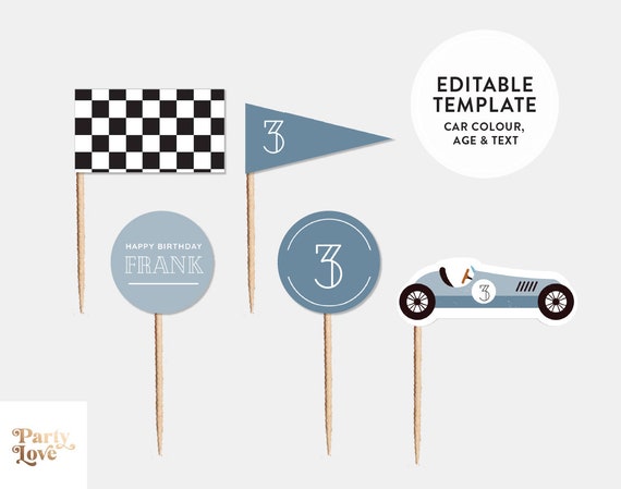 INSTANT DOWNLOAD Vintage Race Car Cupcake Toppers DIY Printable ...