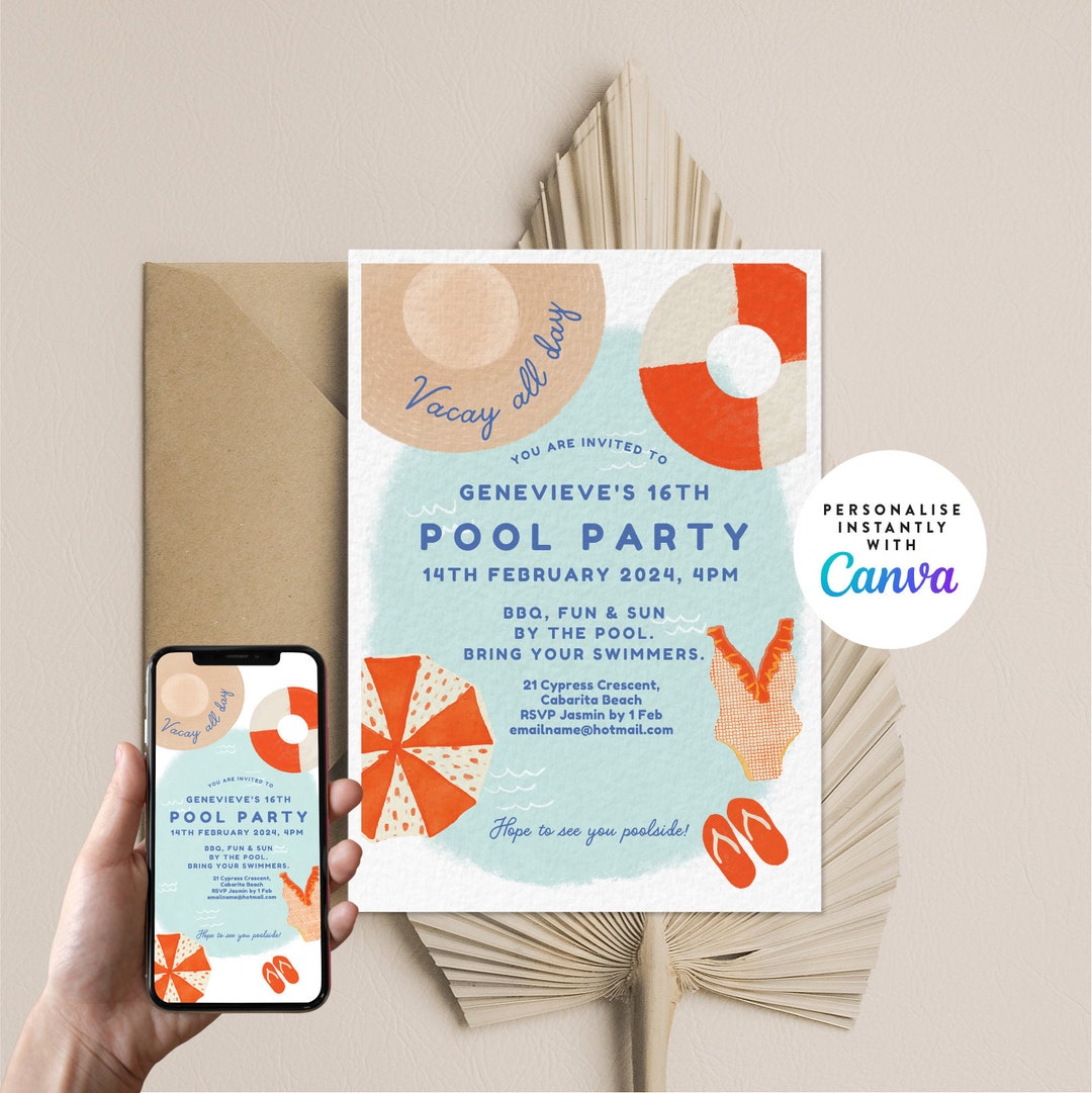 Pool Party Text Invitation,summer Evite Birthday iPhone Invitation ...