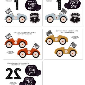 Fast One Birthday Race Car Cake Toppers, Printable Vintage Car Cake ...