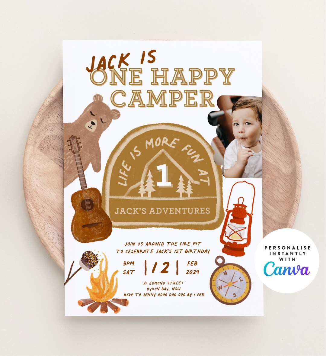One Happy Camper Invitation, Camping Sleepover Party Invitation, Camp ...