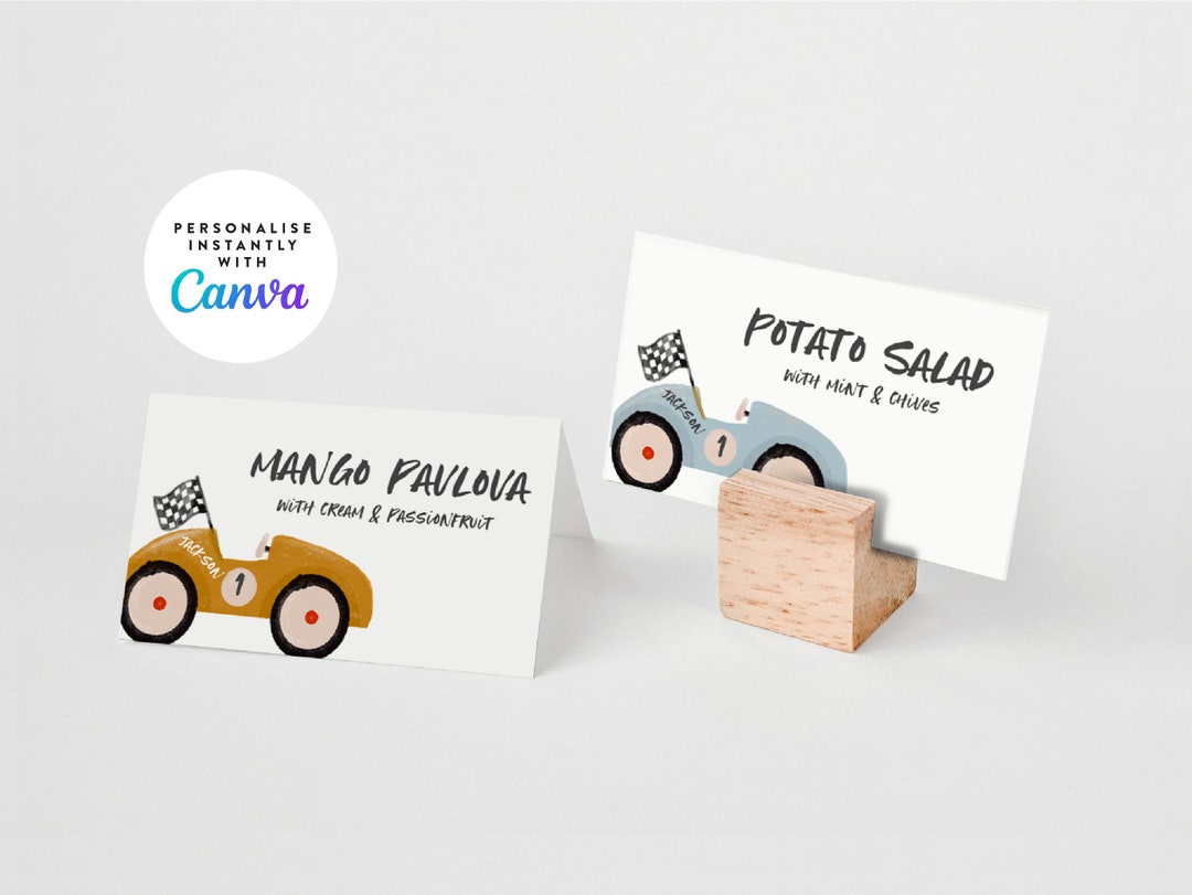 Race Car Place Cards, Food Tents Vintage Race Car Party Printable ...