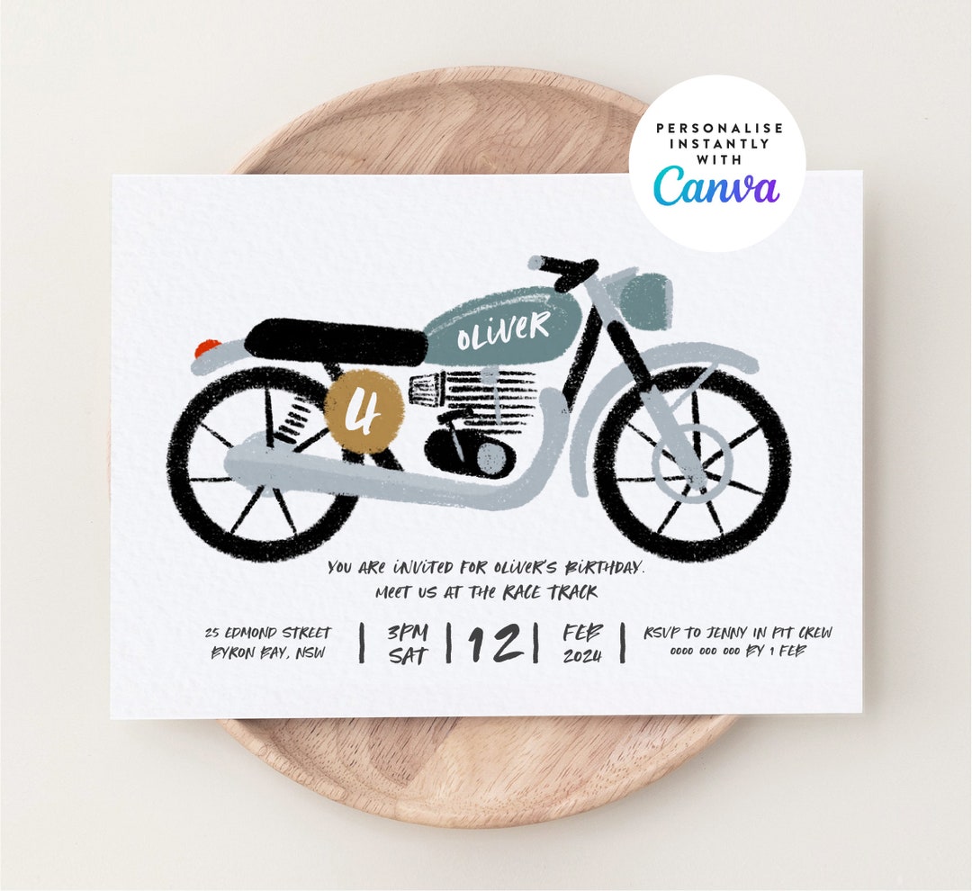Motorbike Invitation Motorbike Birthday Invite Racing Bike Vintage ...