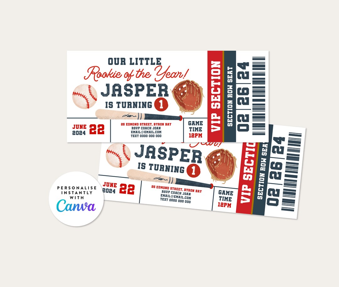 Baseball Ticket Invitation, Baseball Birthday, Baseball Baby Shower, Rookie of the Year, All ...
