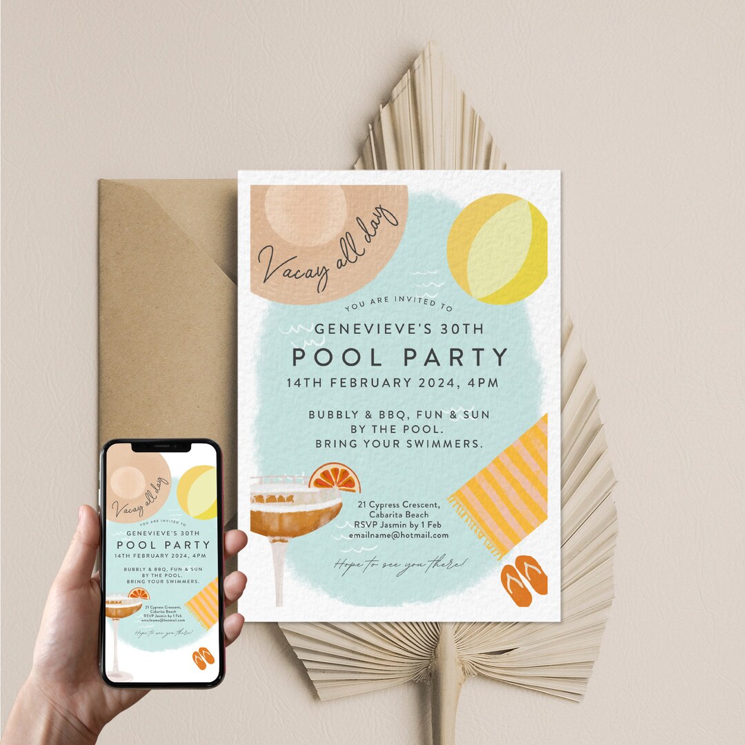 Pool Party Text Invitation,summer Evite Birthday iPhone Invitation ...