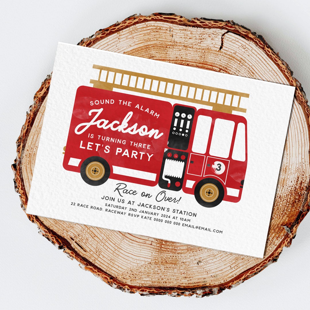 Fire Engine Invitation Fire Truck Birthday Invitation - Etsy