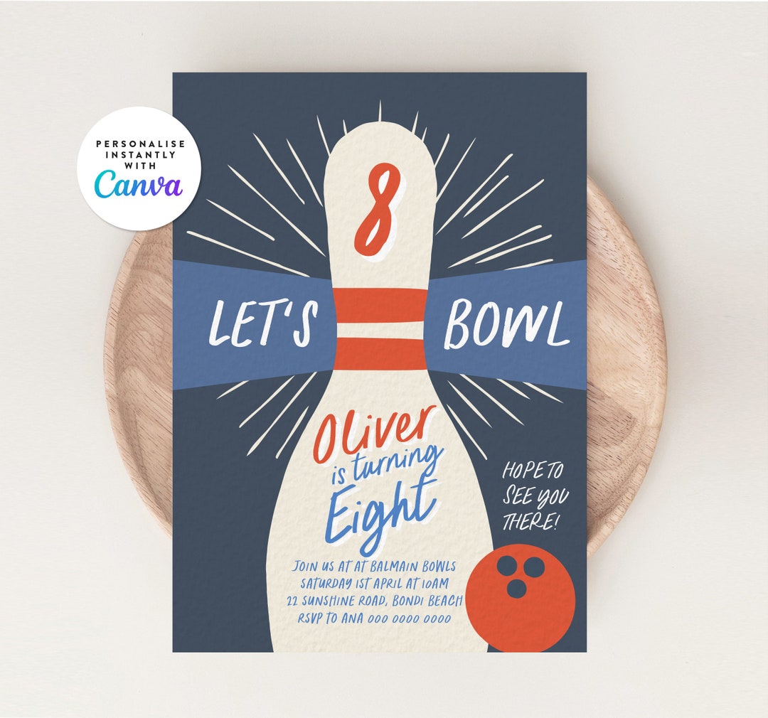 Editable Bowling Birthday Invitation, Bowling Invitation, Editable ...