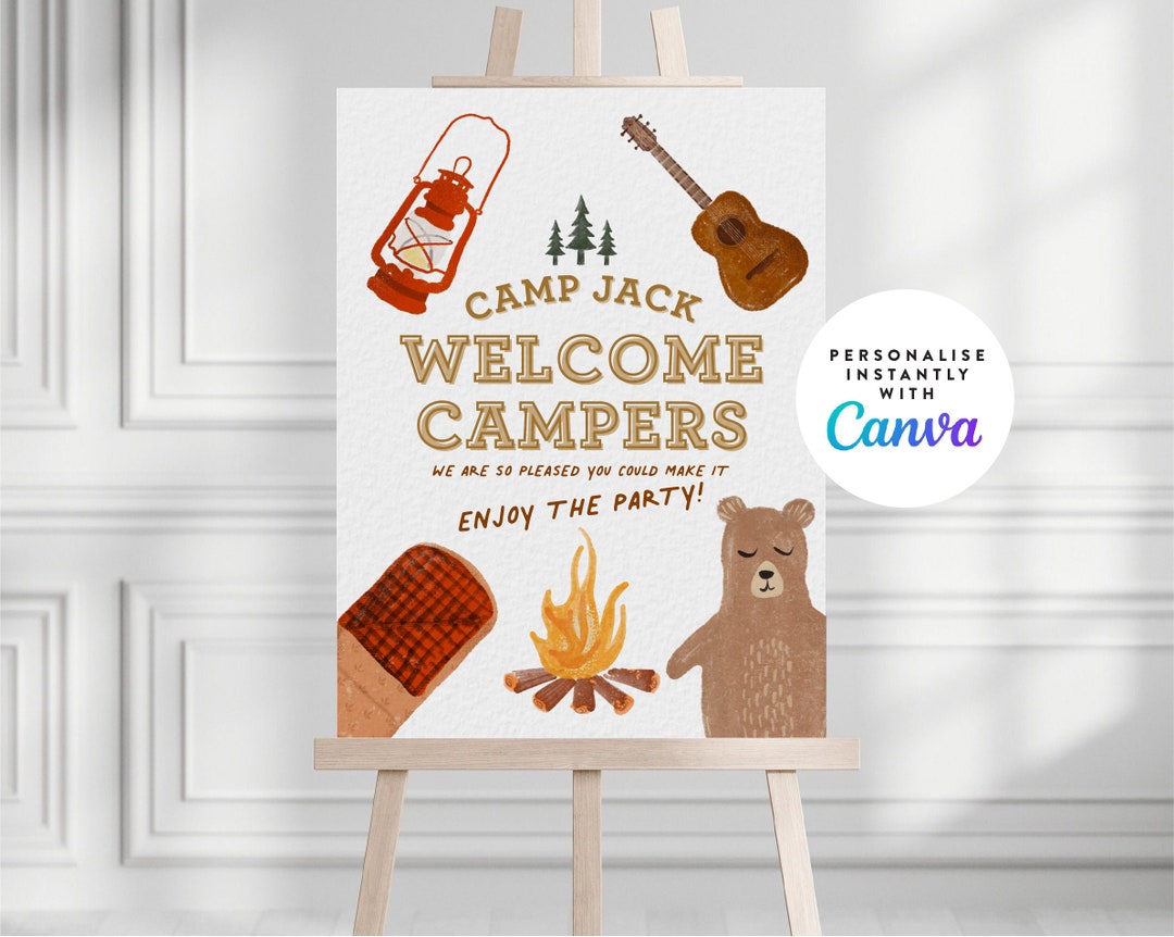 Editable Camping Signs, Glamping, Smores, Food Drink Camping Party ...
