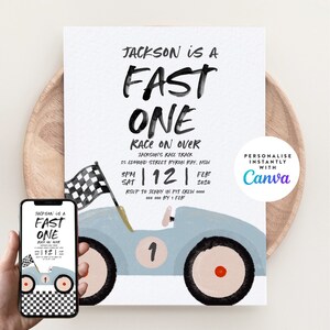 Fast One Birthday Race Car Cake Toppers, Printable Vintage Car Cake ...