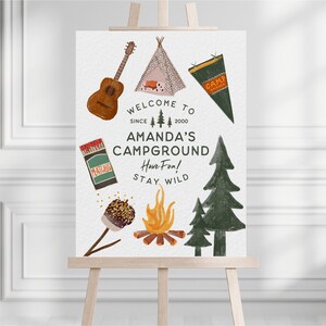 Editable Camping Signs, Glamping, Smores, Food Drink Camping Party ...