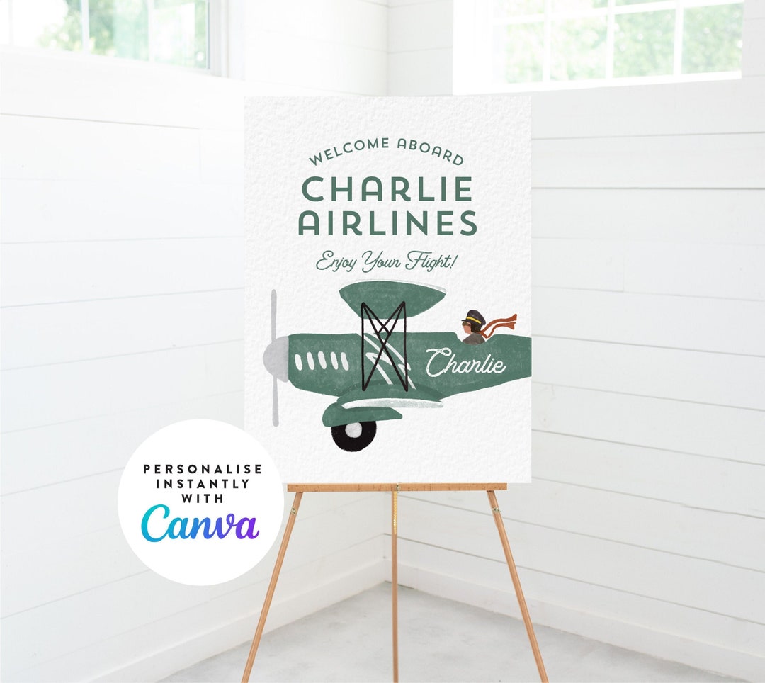 Vintage Plane Welcome Sign, Custom Sign Template, Airline Plane Sign ...