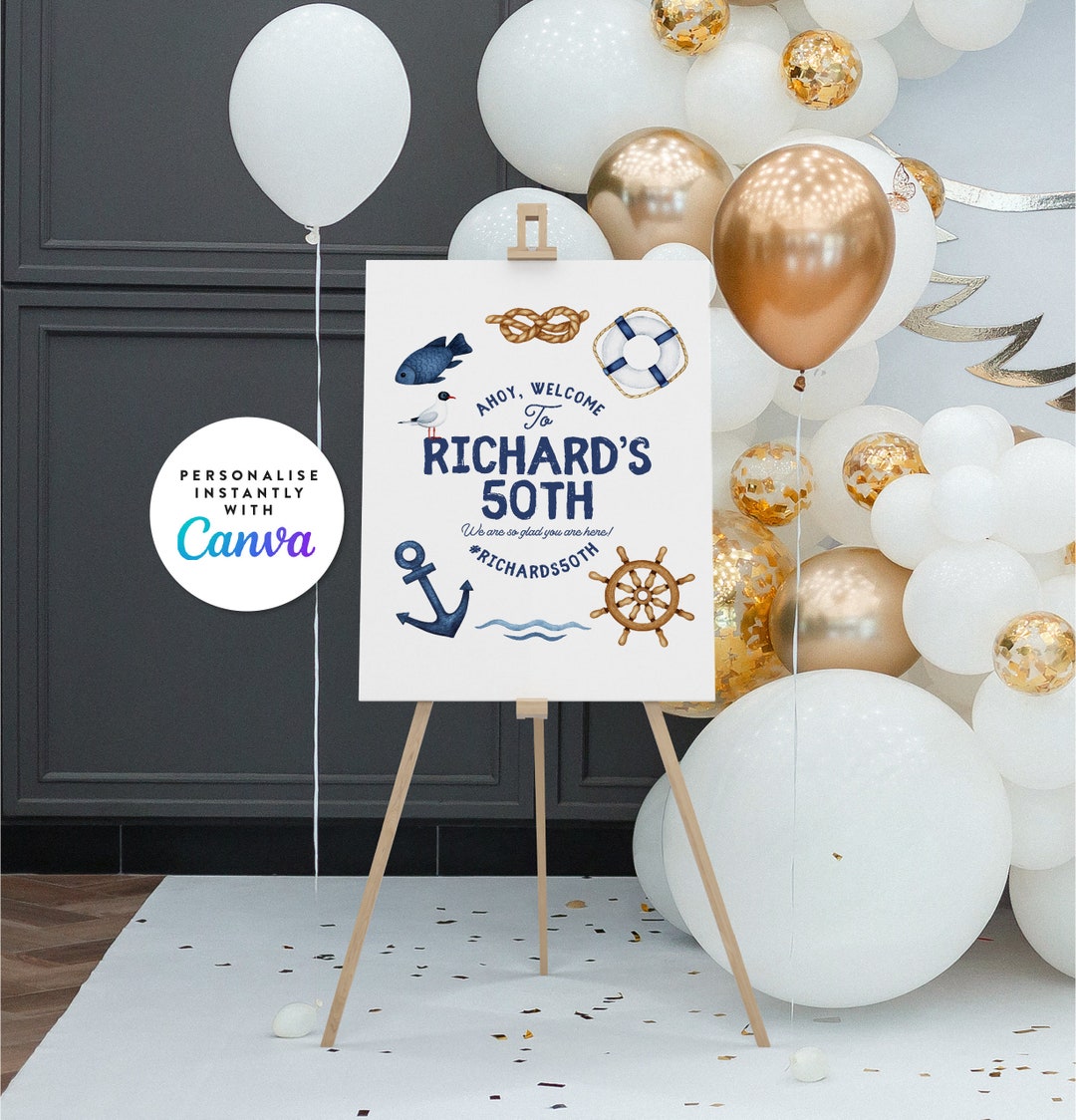 Editable Nautical Poster Party Sign, Nautical Welcome Sign, Party Sign ...