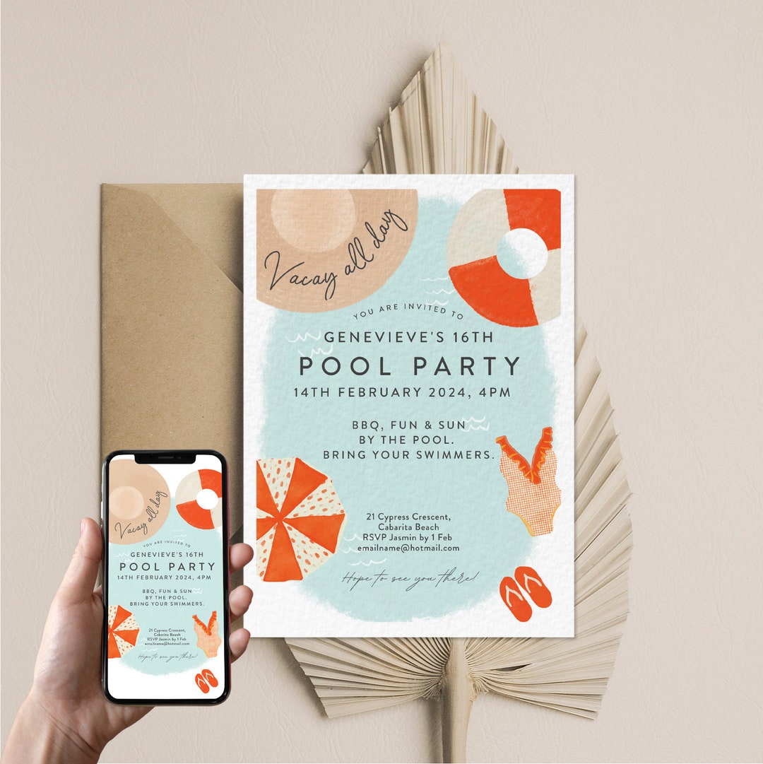 Pool Party Text Invitation,summer Evite Birthday iPhone Invitation ...