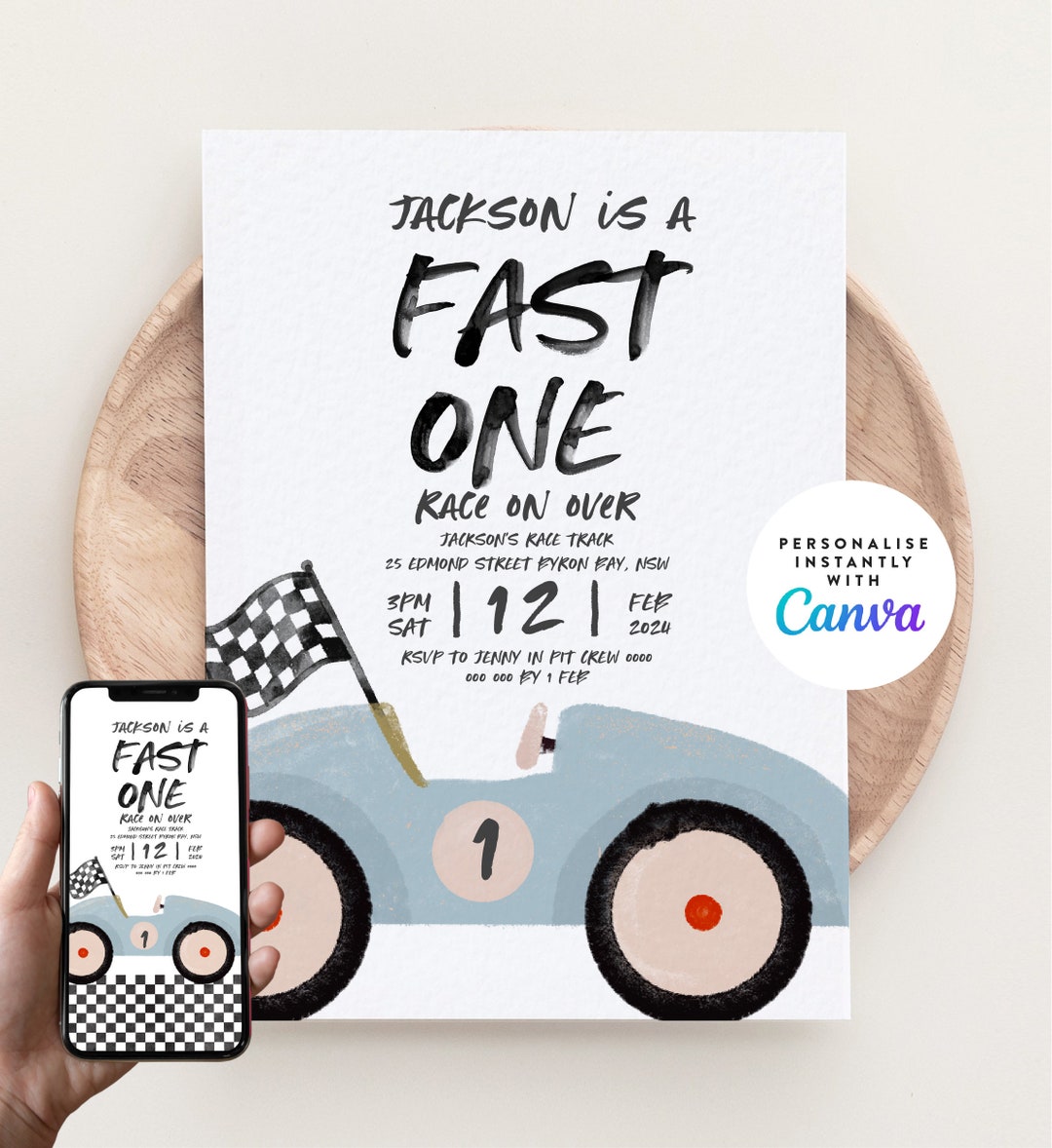 Fast One Birthday Race Car Invitation, Car Invitation, Race Car Invite ...
