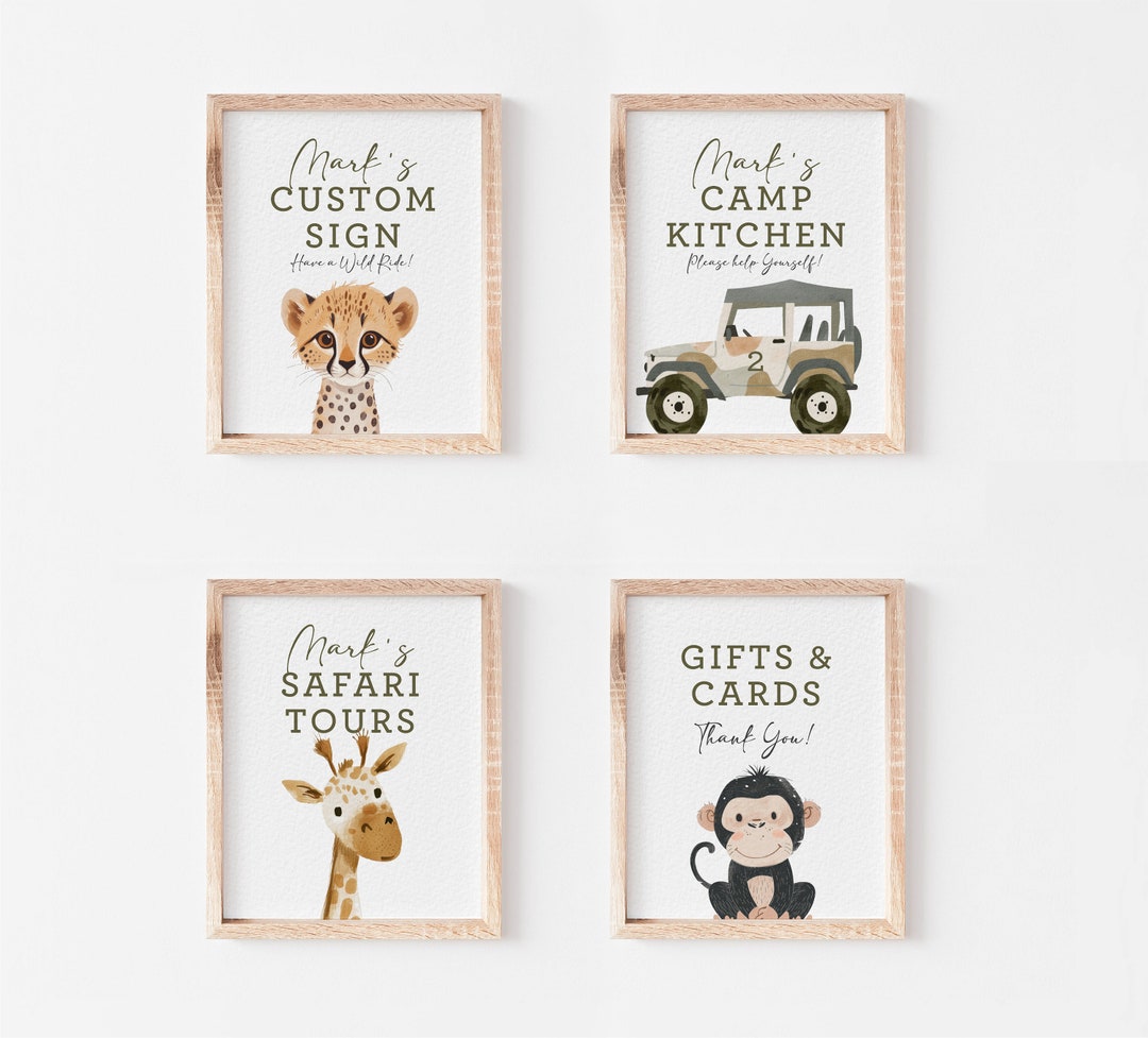Safari Party Signs, Editable Jungle Safari Decorations, Custom Signs ...