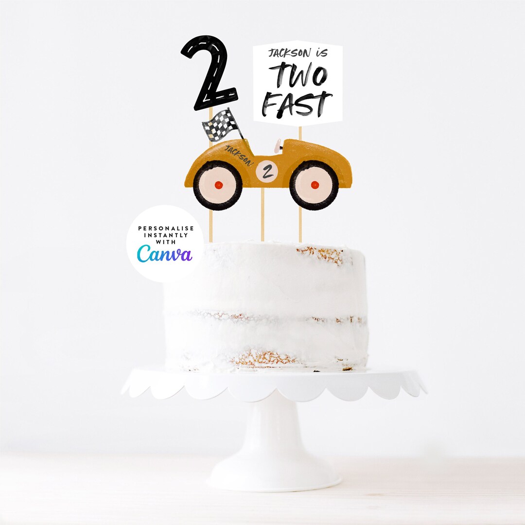 Two Fast Race Car Cake Toppers, Printable Vintage Car Cake Topper, Two ...