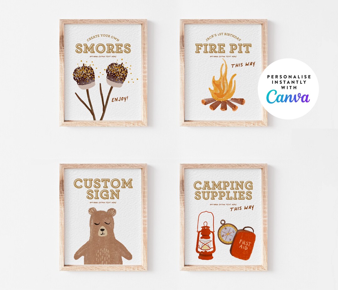 Editable Camping Signs, Smore Sign, Bear, Food Drink Camping Party ...