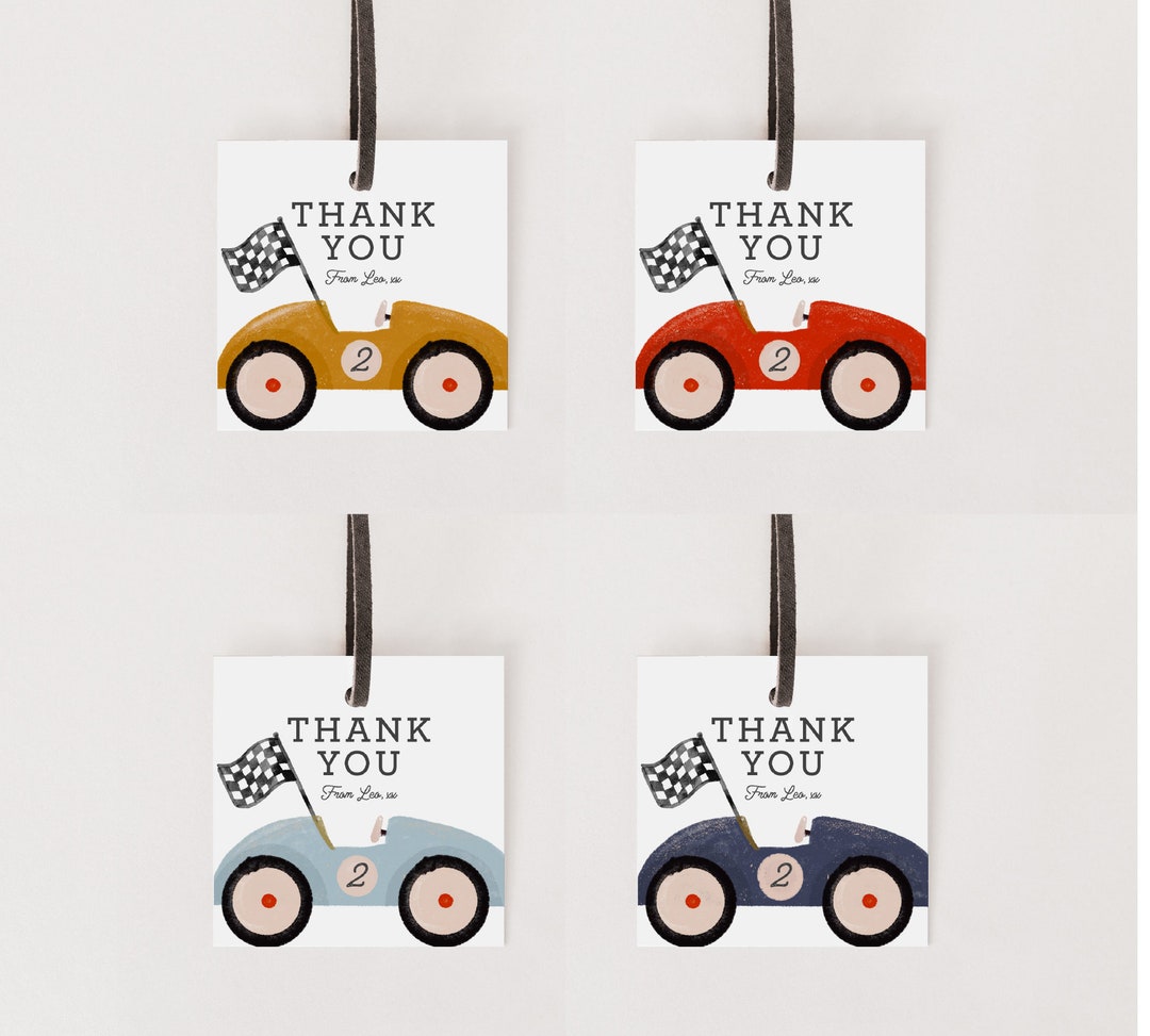 Vintage Race Car Thank You Tags, Race Car Favor Tags, Cancy Tags DIY Printable, Templett ...
