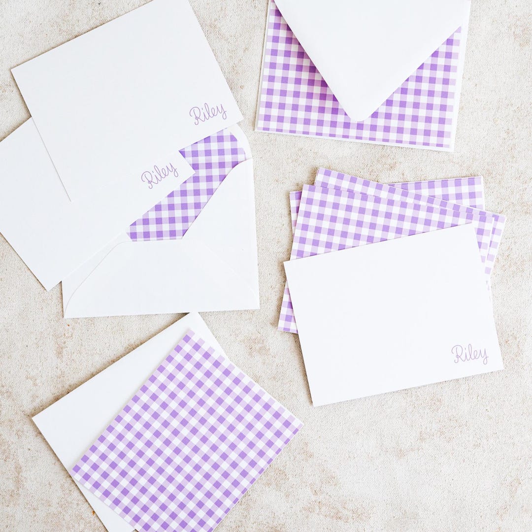 Monogrammed Stationery With Gingham Print Custom Note Cards for ...